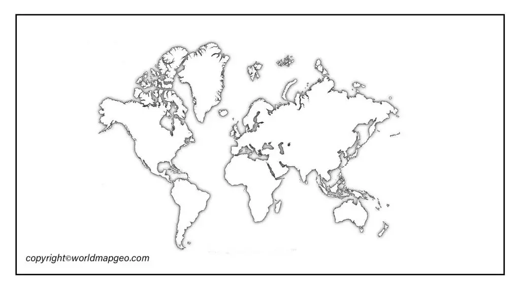 Blank World Map Outline with Printable Worksheet in PDF