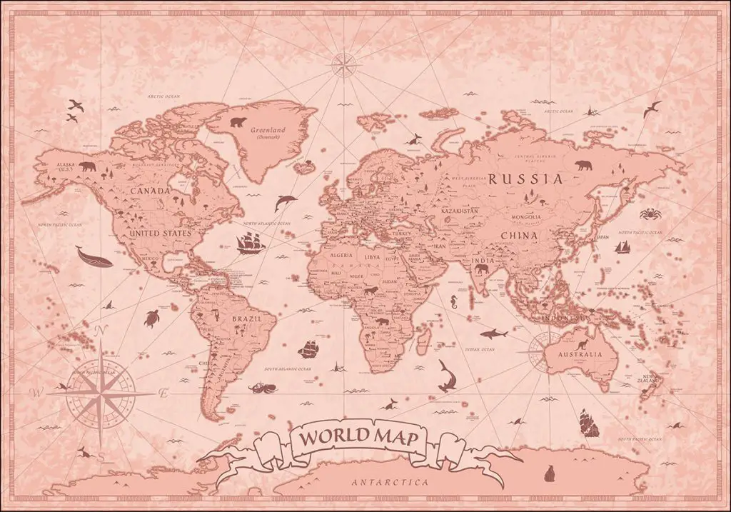 Large World Map Poster in Vintage, Authagraph & Printable
