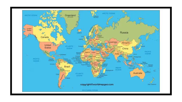 World Map Labeled Simple, Printable with Countries & Oceans