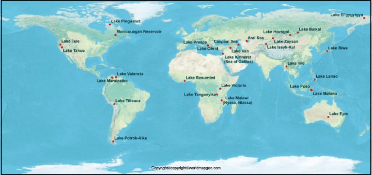 Lakes of The World Map Labeled [Rivers & Lakes of World Map]