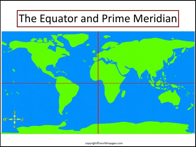 World Map with Equator and Prime Meridian
