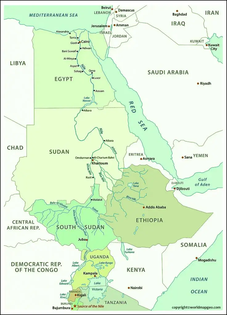 Nile River Map [Nile River on World Map] in Pdf