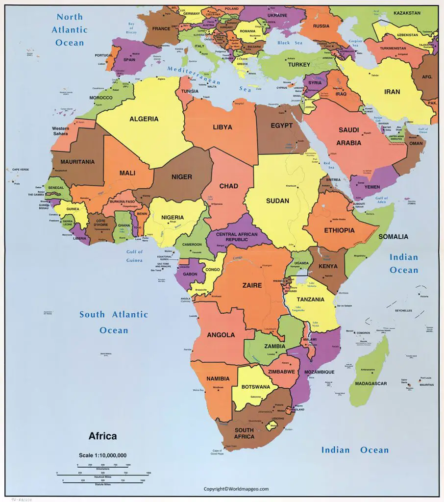 Africa Political Map with Countries and Capitals