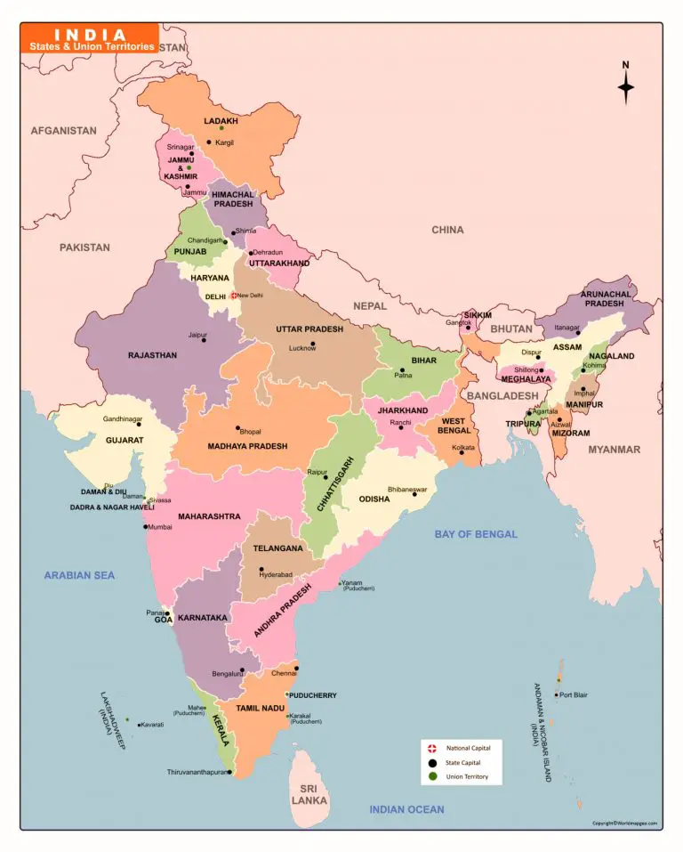 India Political Map [Detailed Political Map of India] in Pdf