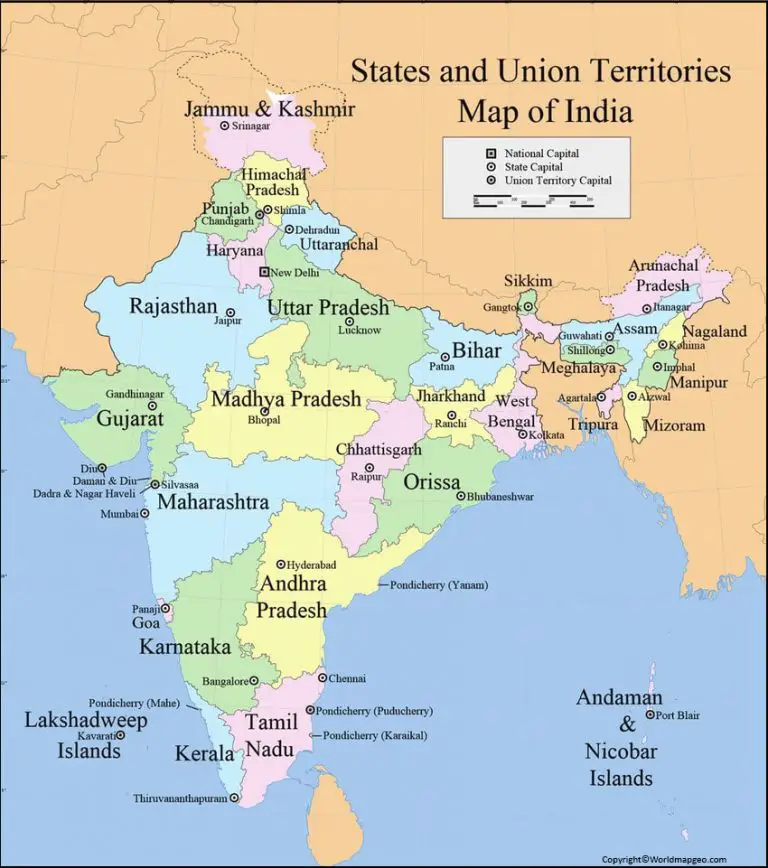 India Political Map [Detailed Political Map of India] in Pdf