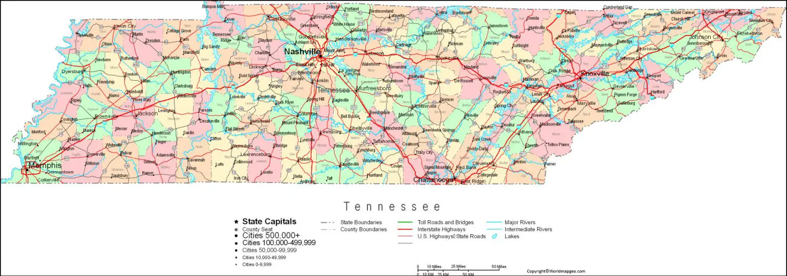 Tennessee Political Map by County