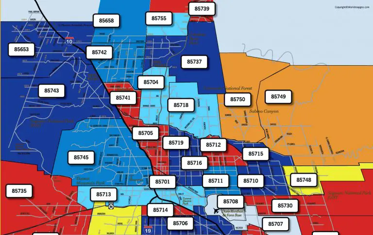 Tucson Zip Code Map - AZ Tucson Map by Zip Codes [Printable]