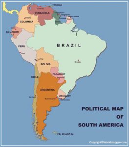 South America Political Map with Countries & Capitals