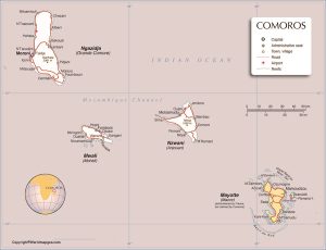 Labeled Comoros Map with States Capital and Cities