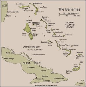 Labeled Bahamas Map with States, Capital and Cities