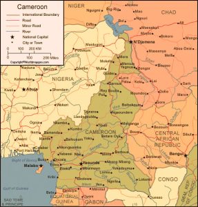 Labeled Cameroon Map with States Capital and Cities