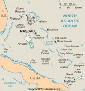 Labeled Bahamas Map with States, Capital and Cities