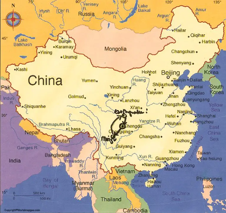 Labeled China Map with States Capital and Cities
