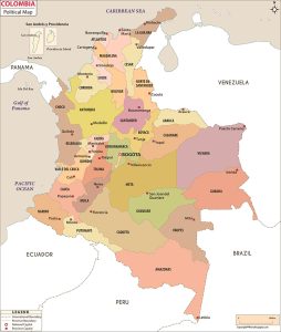 Labeled Colombia Map with States Capital and Cities