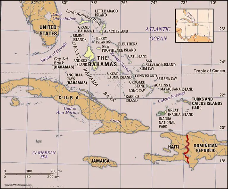 Labeled Bahamas Map with States, Capital and Cities