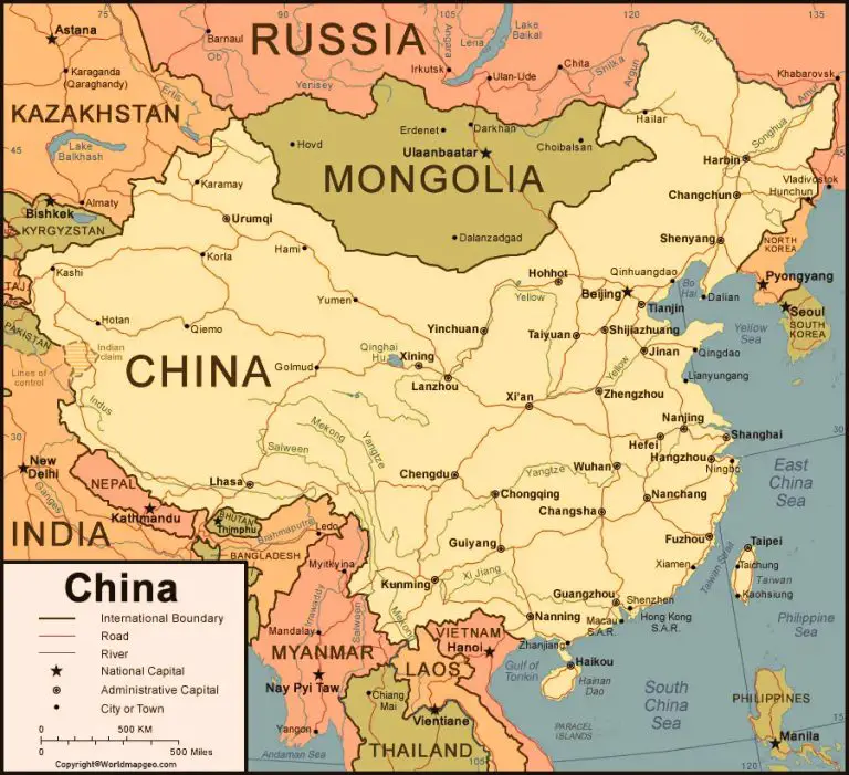 Labeled China Map with States Capital and Cities
