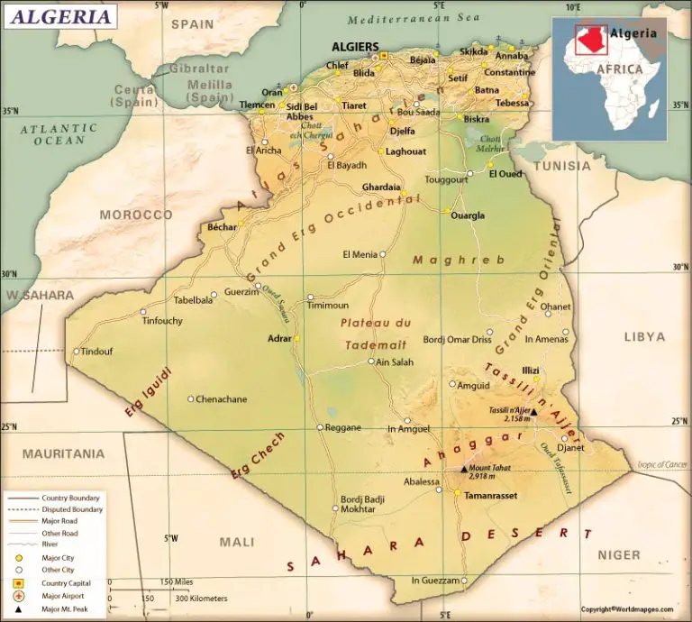 Labeled Algeria Map with States Capital and Cities