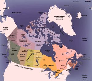Labeled Canada Map with States Capital and Cities