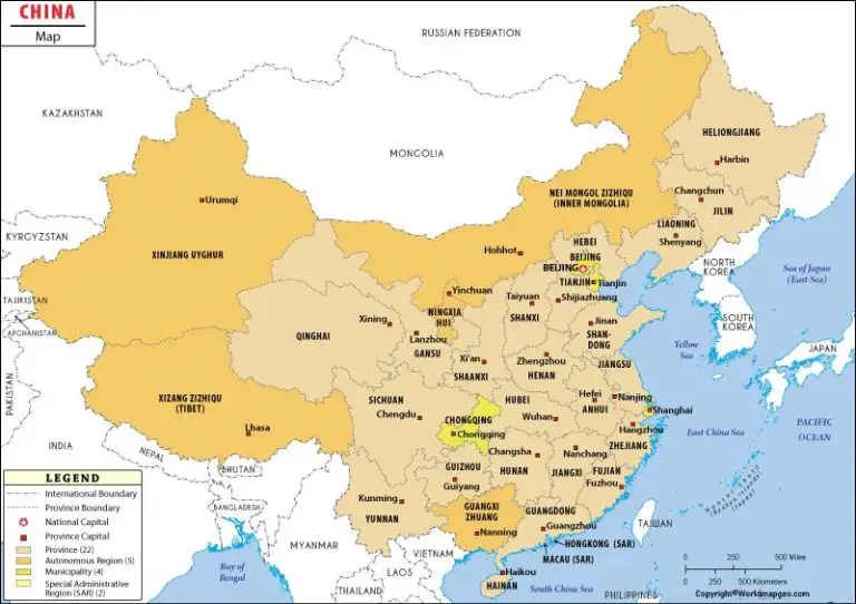 Labeled China Map with States Capital and Cities