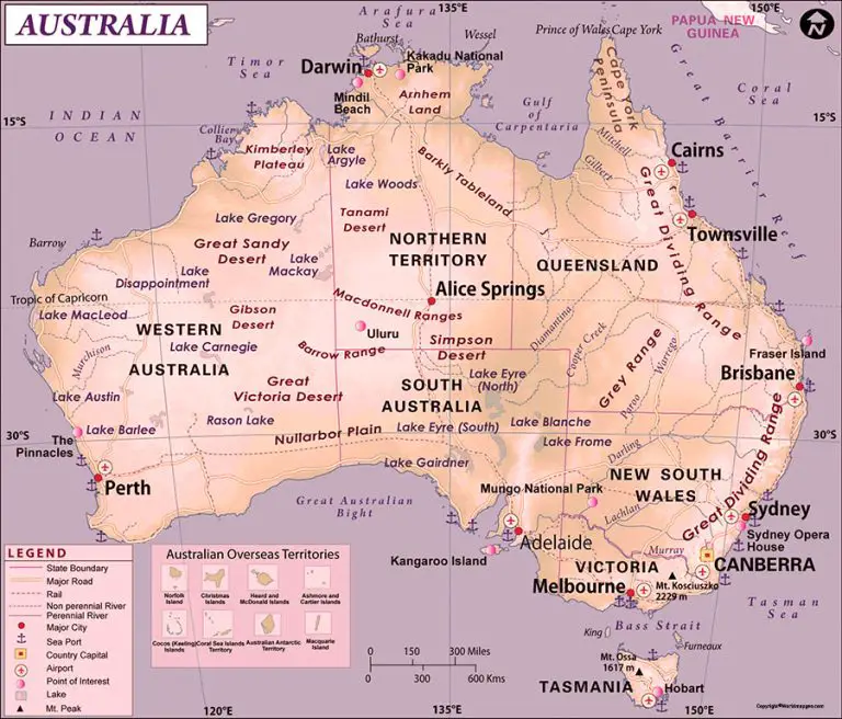 Labeled Australia Map with Capital
