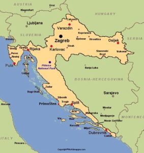 Labeled Croatia Map with States Capital and Cities