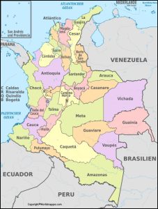 Labeled Colombia Map with States Capital and Cities