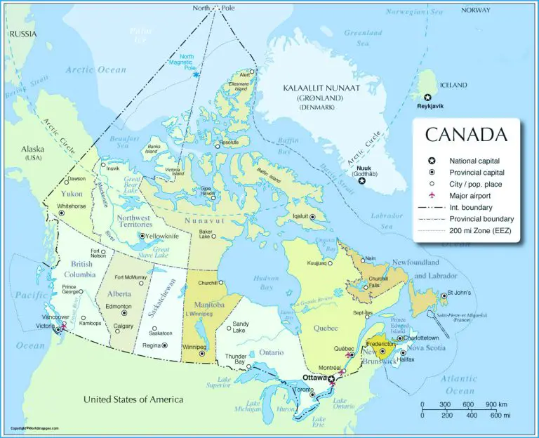 Labeled Canada Map with States Capital and Cities