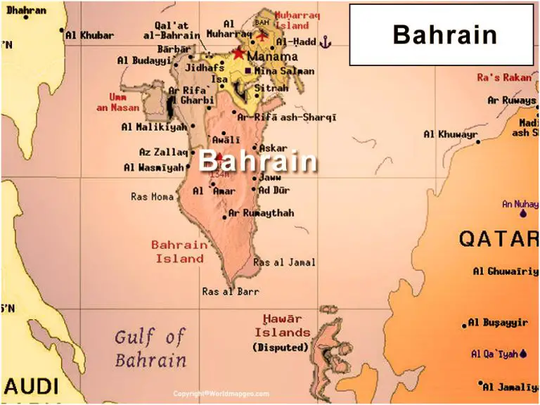 Labeled Bahrain Map with States Capital and Cities