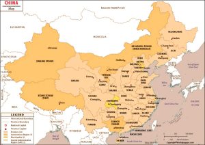 Labeled China Map with States Capital and Cities