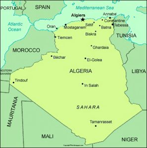 Labeled Algeria Map with States Capital and Cities