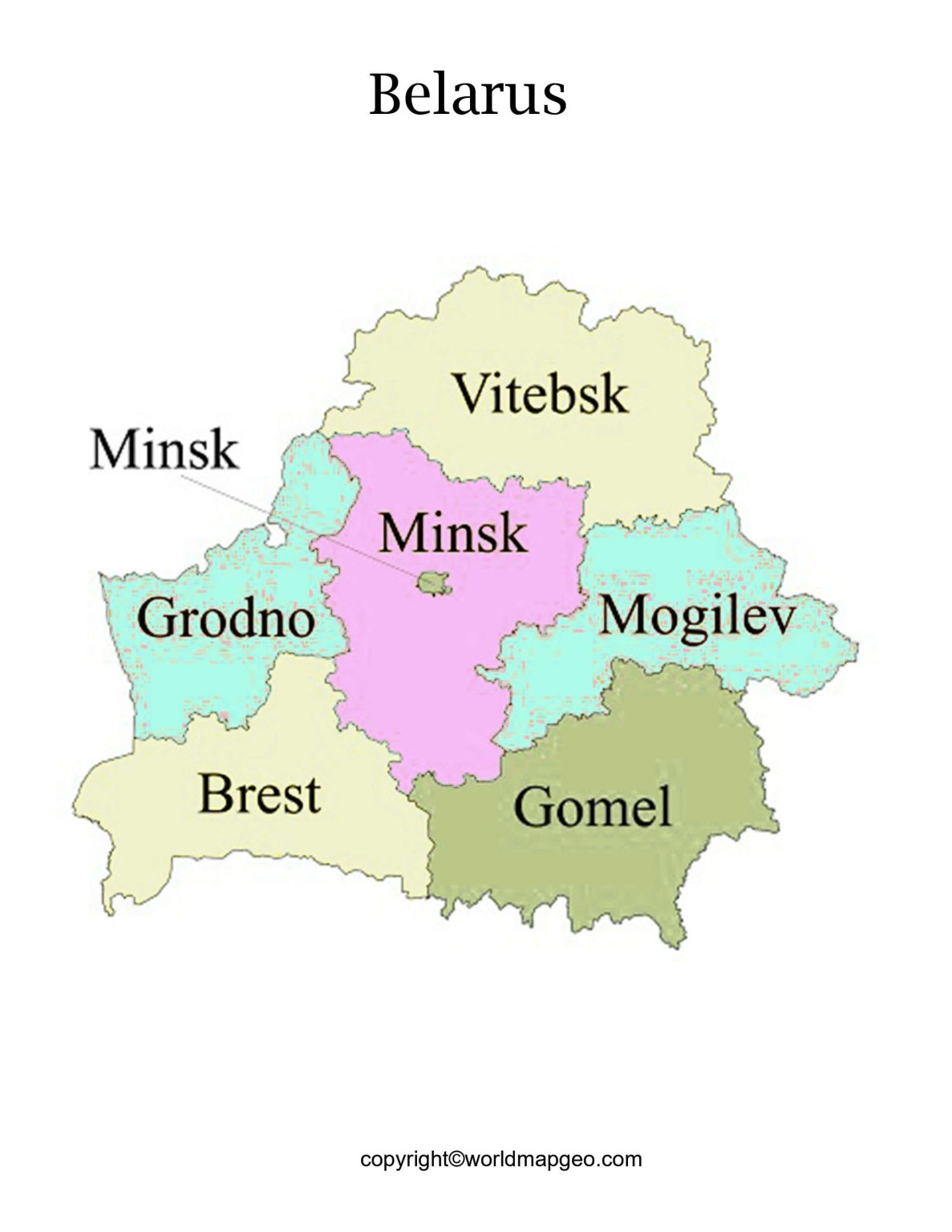 Labeled Belarus Map with States Capital and Cities