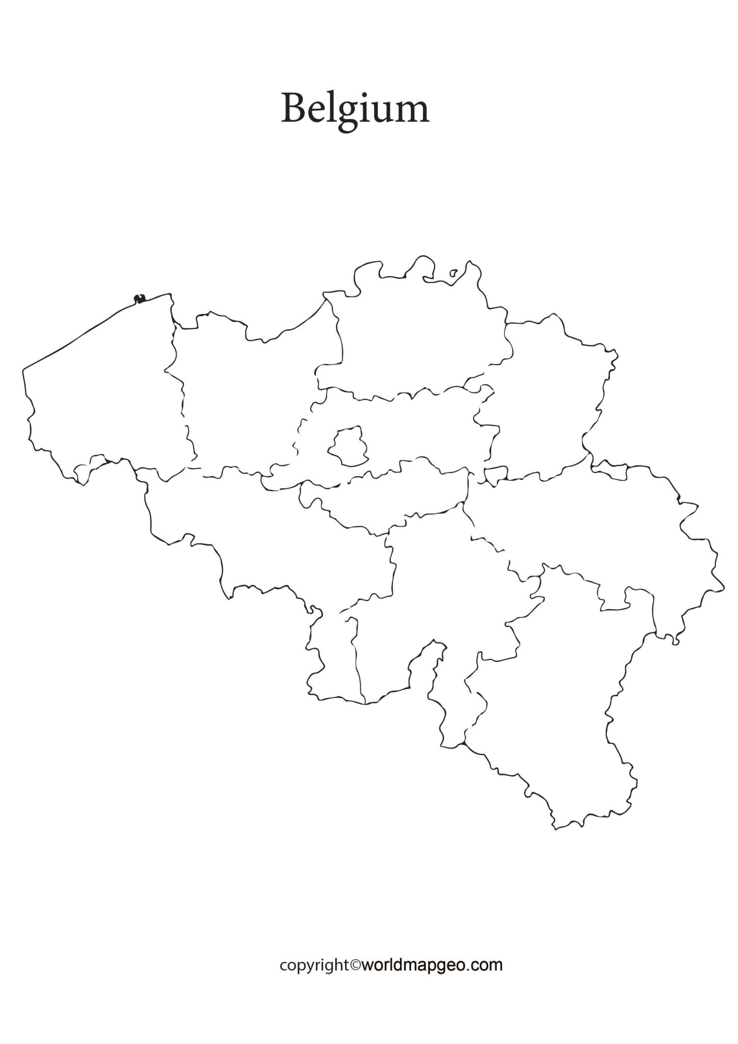Labeled Belgium Map with States, Capital and Cities