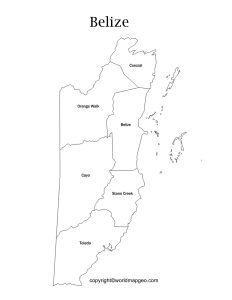 Labeled Belize Map with States Capital and Cities