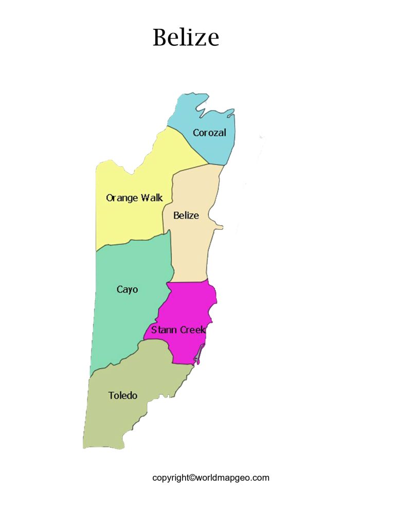 Labeled Belize Map with States Capital and Cities
