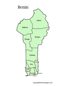 Labeled Benin Map with States Capital and Cities