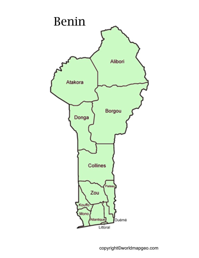 Labeled Benin Map with States Capital and Cities