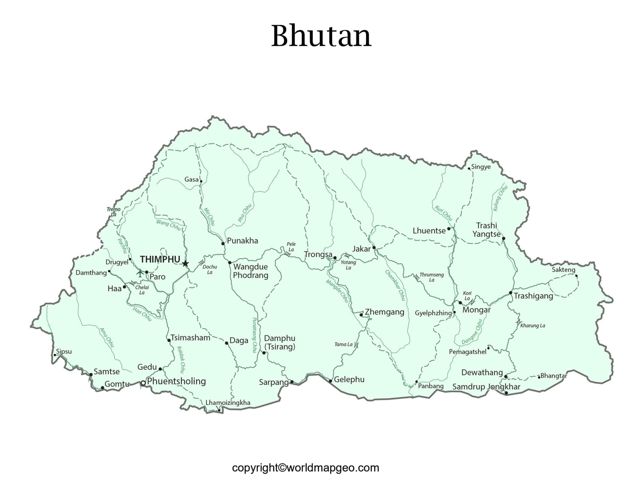 Bhutan Map With States Labeled