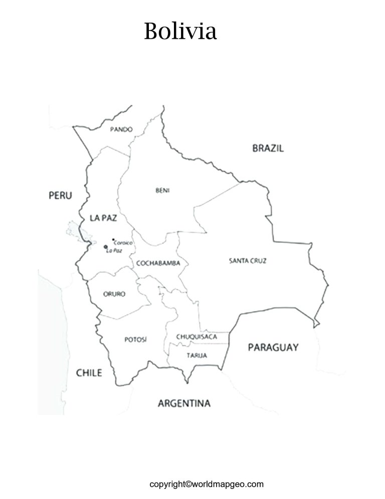 Labeled Bolivia Map with States Capital and Cities