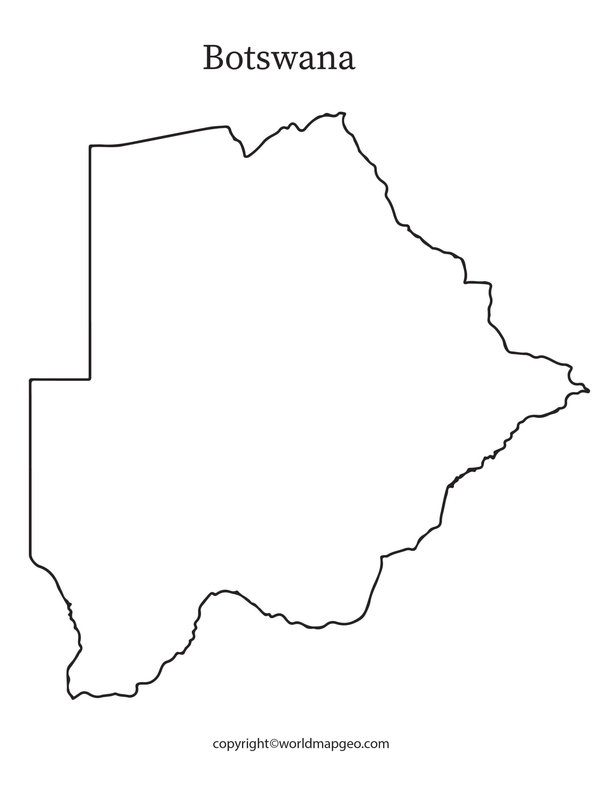 Labeled Botswana Map with States, Capital and Cities