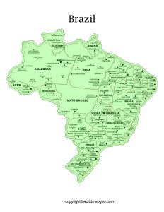 Labeled Brazil Map with States, Capital and Cities
