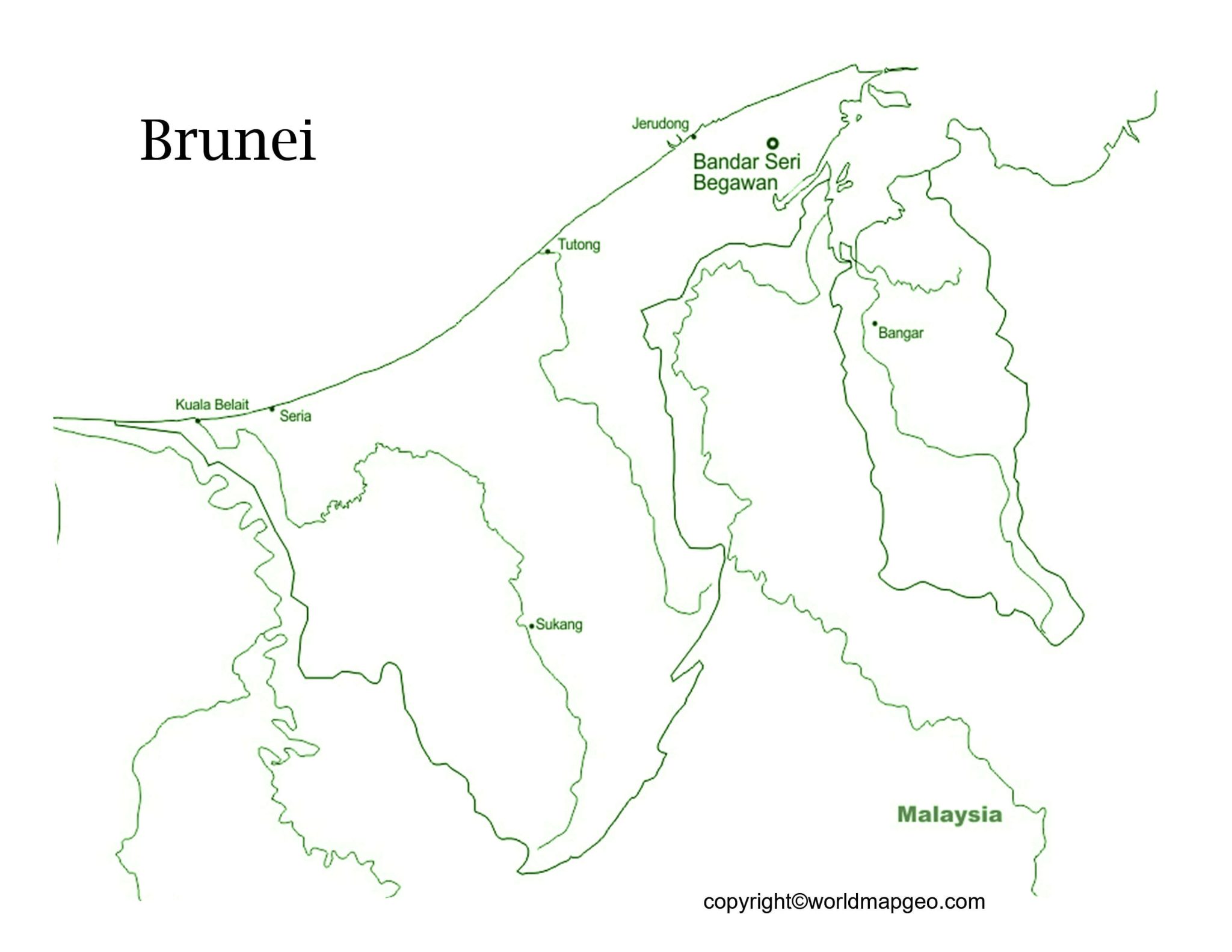 Labeled Brunei Map with States Capital and Cities