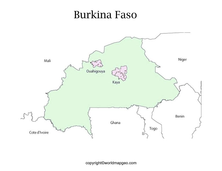 Labeled Burkina Faso Map with States Capital and Cities