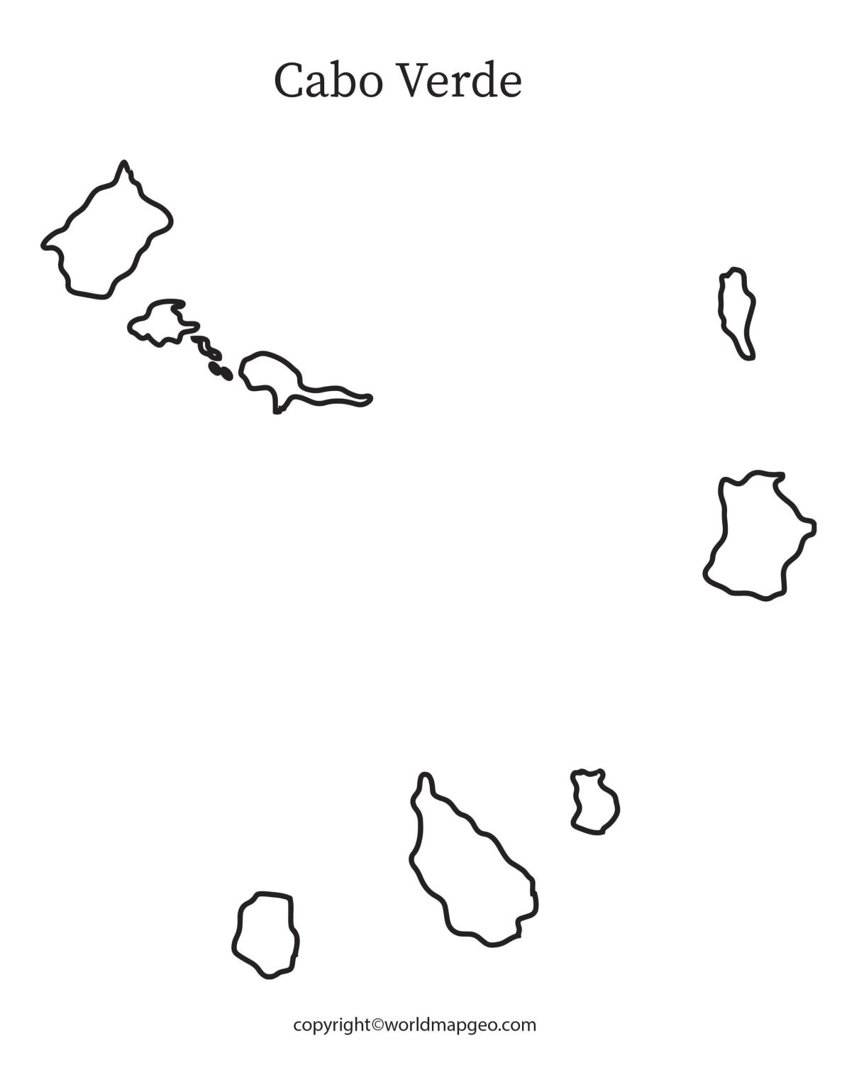 Labeled Cabo Verde Map with States Capital and Cities