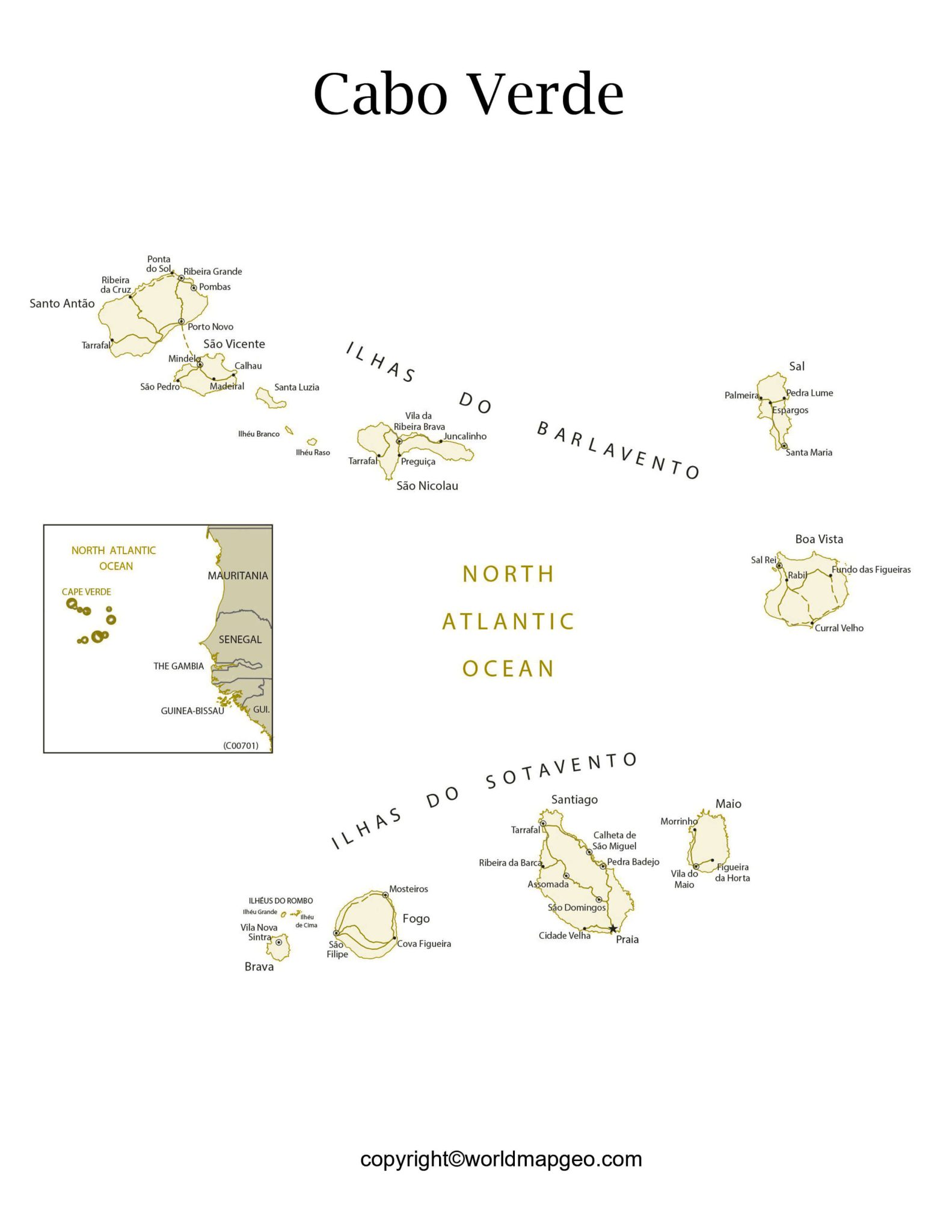 Cabo Verde Map With Cities Labeled