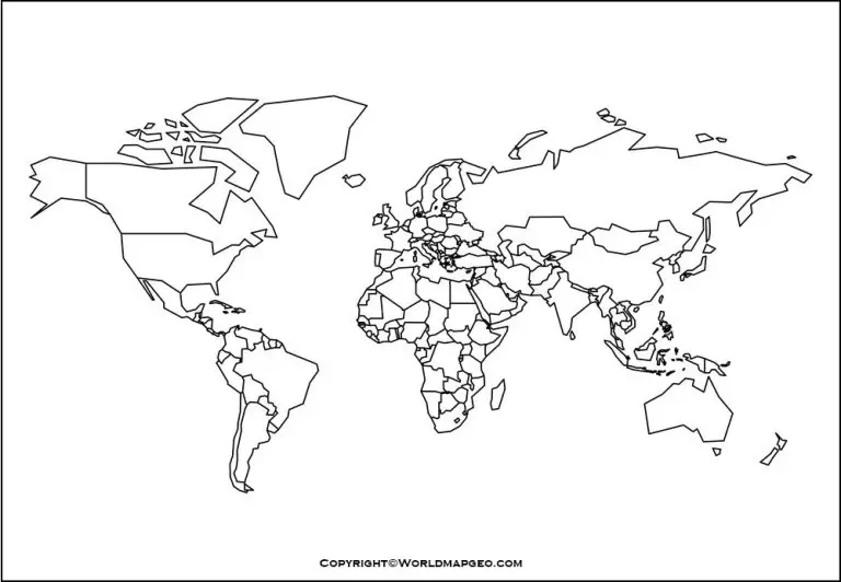 Political World Map Outline, Printable PDF in Black & White