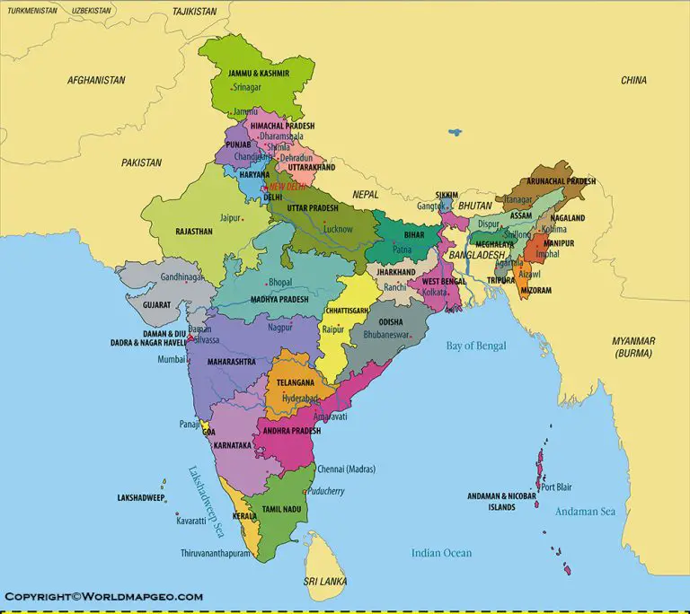 India Political Map [Detailed Political Map of India] in Pdf