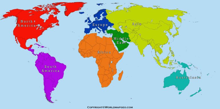 World Map Labeled Simple, Printable with Countries & Oceans
