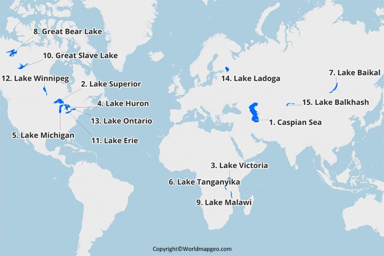 Lakes of The World Map Labeled [Rivers & Lakes of World Map]