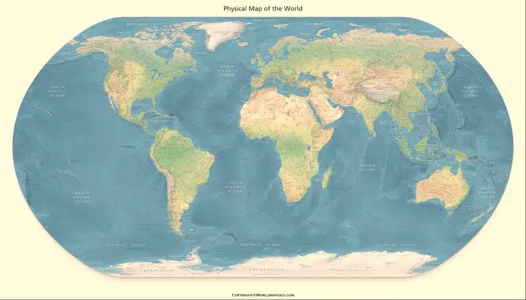 World Map Physical in Blank, Printable, and Labeled PDF