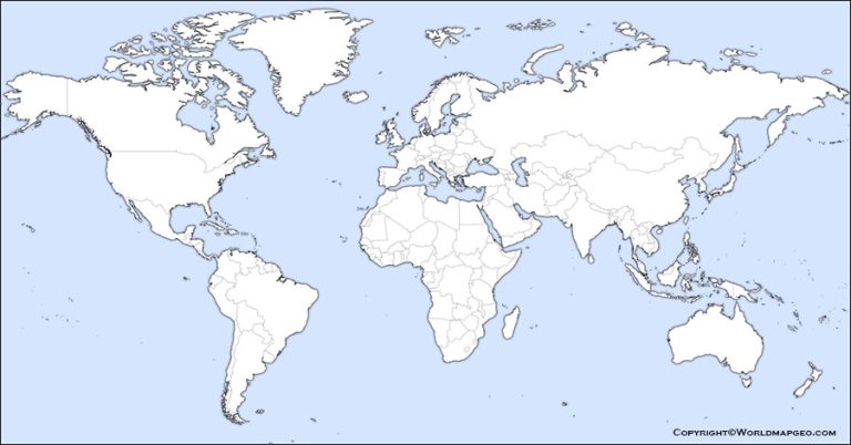 Political World Map Outline, Printable PDF in Black & White